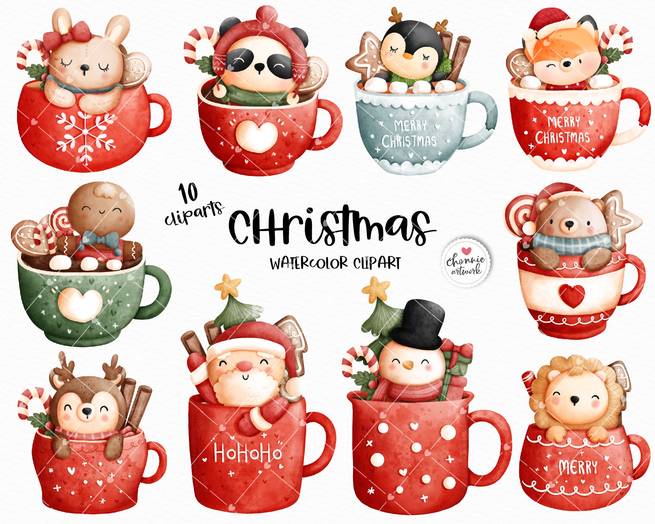 Christmas Mug Clipart Christmas Animal Clipart Animal Mug - Etsy