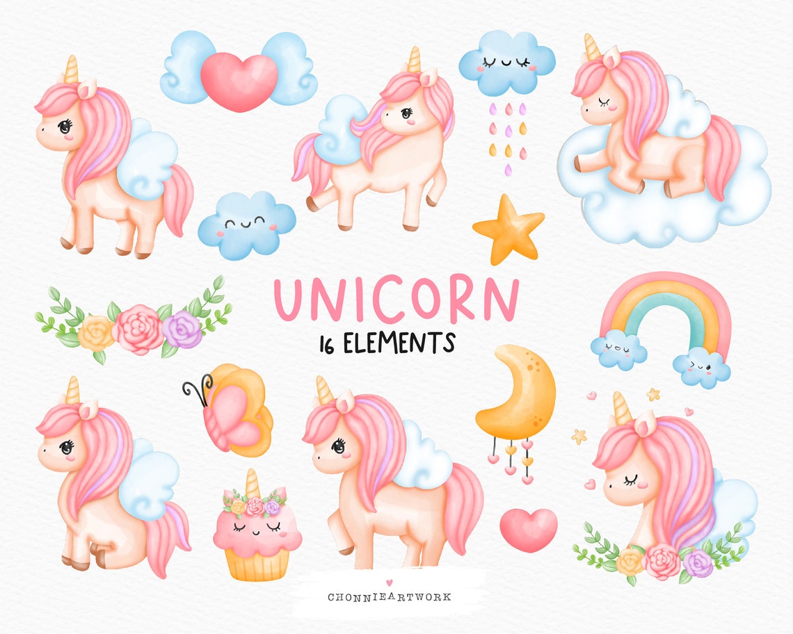Watercolor Unicorn Clipart Bundle Unicorn Clipart Bundle | Etsy UK