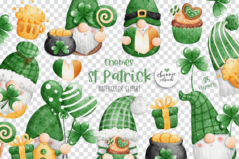 Watercolor St Patricks Gnomes Clipart Gnome St Patrick - Etsy