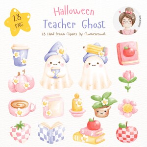 Halloween Cute Ghost Clipart, Teacher Ghost Clipart, Groovy Halloween ...