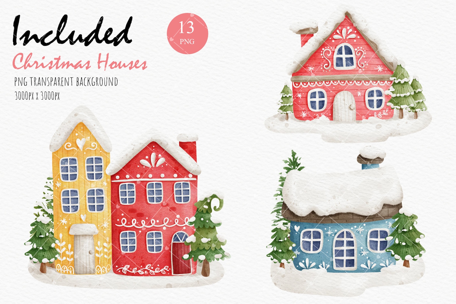 Christmas Houses Clipart Christmas Village Clipart Snow - Etsy