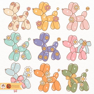 Groovy Balloon Clipart, Groovy Balloon Dog Clipart, Retro Summer ...