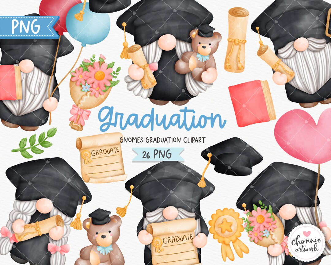 Watercolor Graduation Gnome Clipart, Gnomes Graduate PNG, Gnomes ...