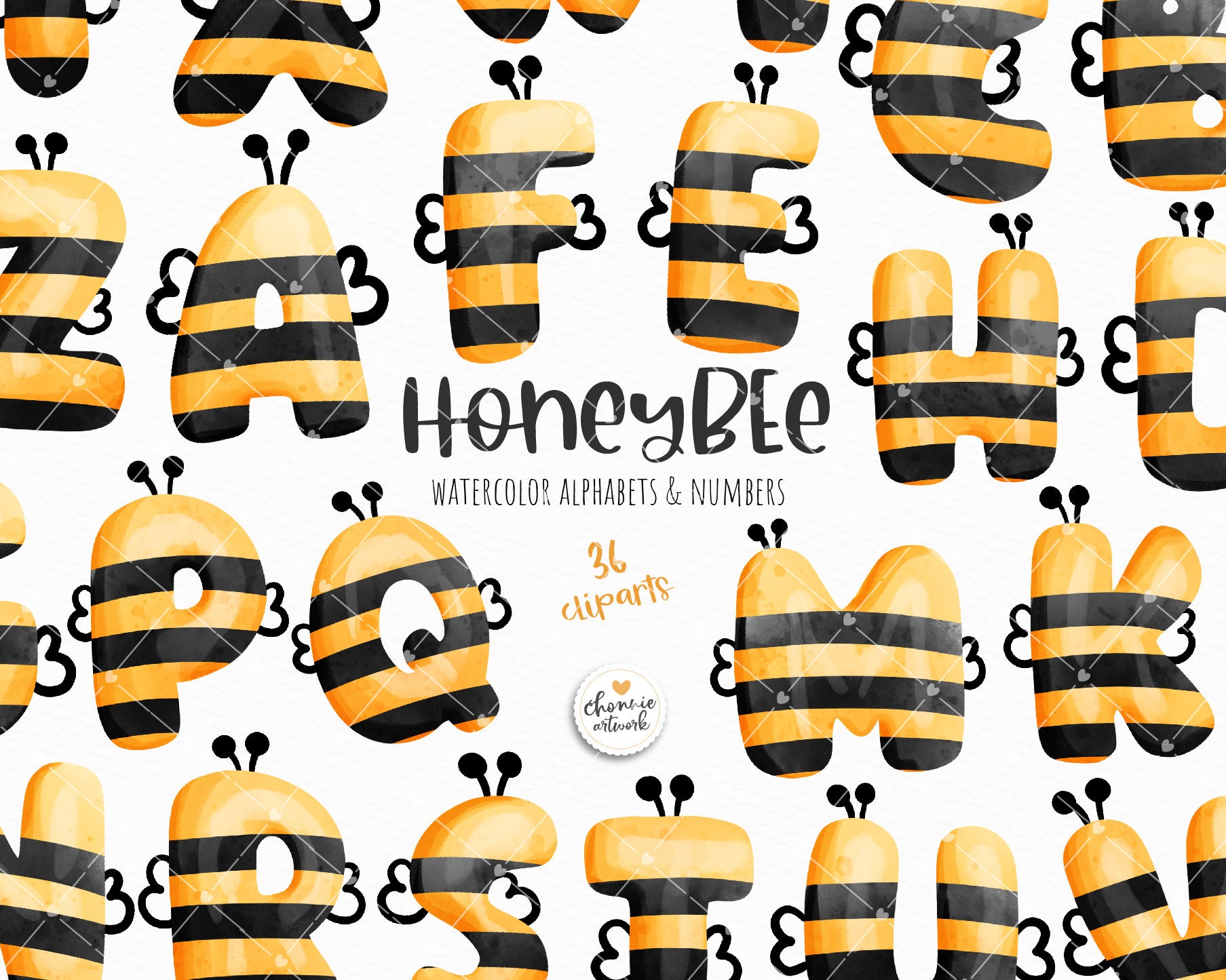 Honeybee Alphabets and Numbers Bee Alphabet Bee Fonts - Etsy