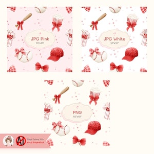 Red Coquette Baseball Mom Seamless Pattern, Baseball Seamless Pattern ...