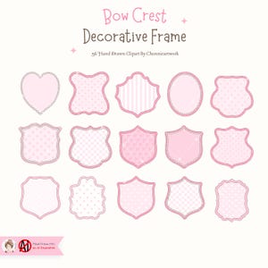 Pink Coquette Ribbon Bow Crest Frame PNG SVG Clipart Romantic Crest ...