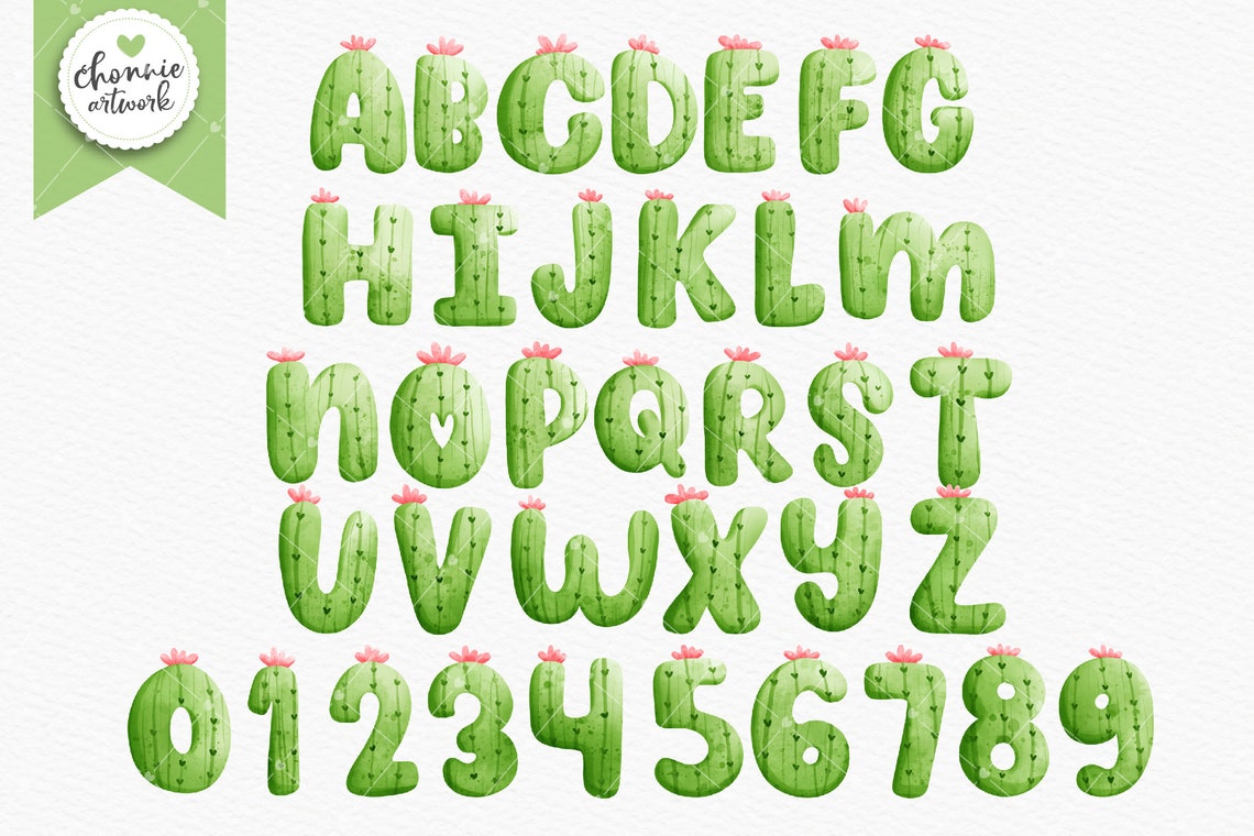 Cactus Alphabets and Numbers Clipart Cactus Alphabet | Etsy
