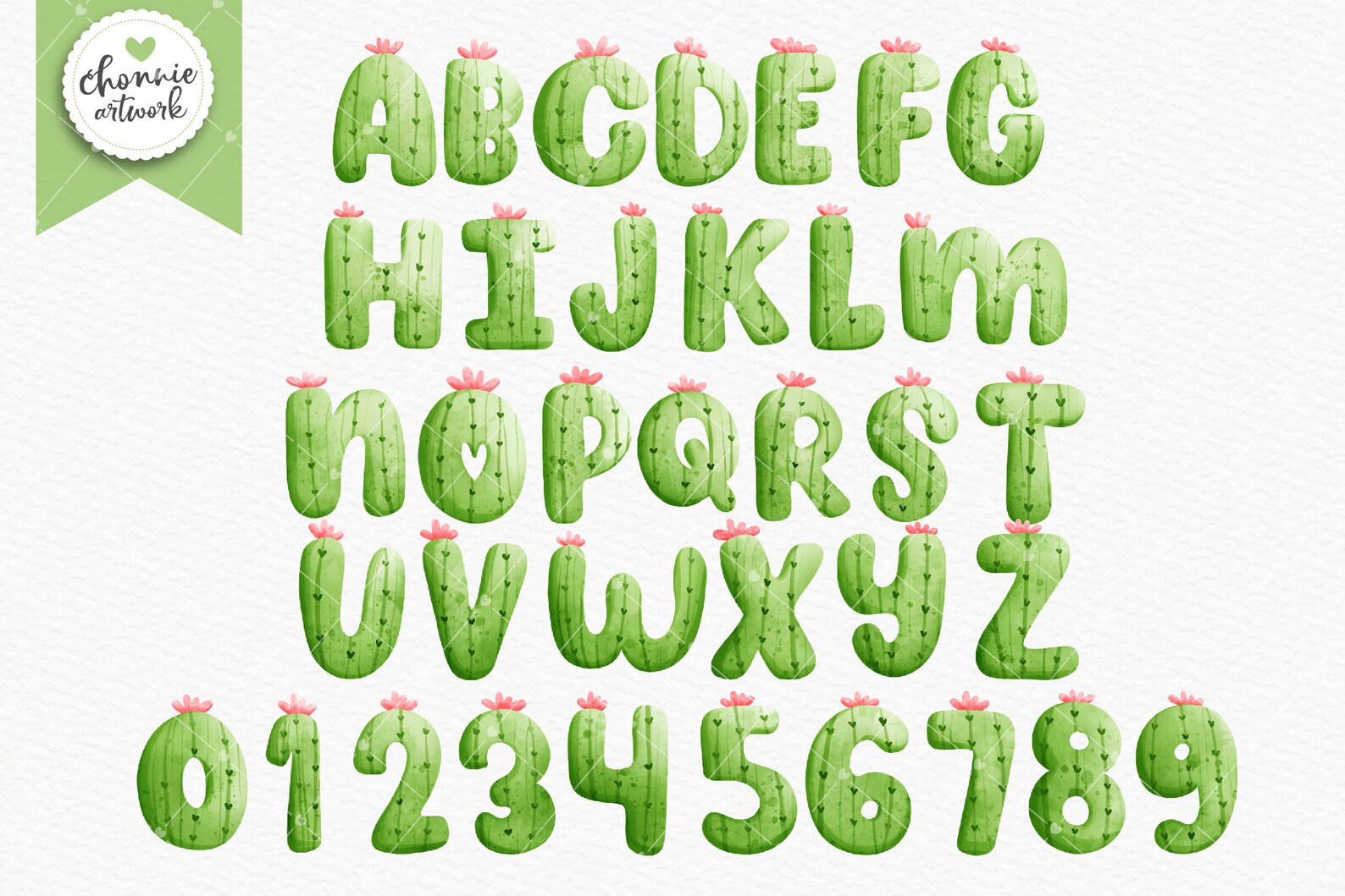 Cactus Alphabets and Numbers Clipart Cactus Alphabet | Etsy