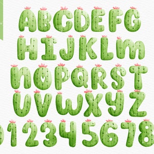 Cactus Alphabets and Numbers Clipart, Cactus Alphabet, Succulent Font ...