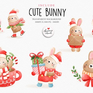 Christmas Rabbit Clipart, Christmas Clipart, Rabbit Clipart, Christmas ...