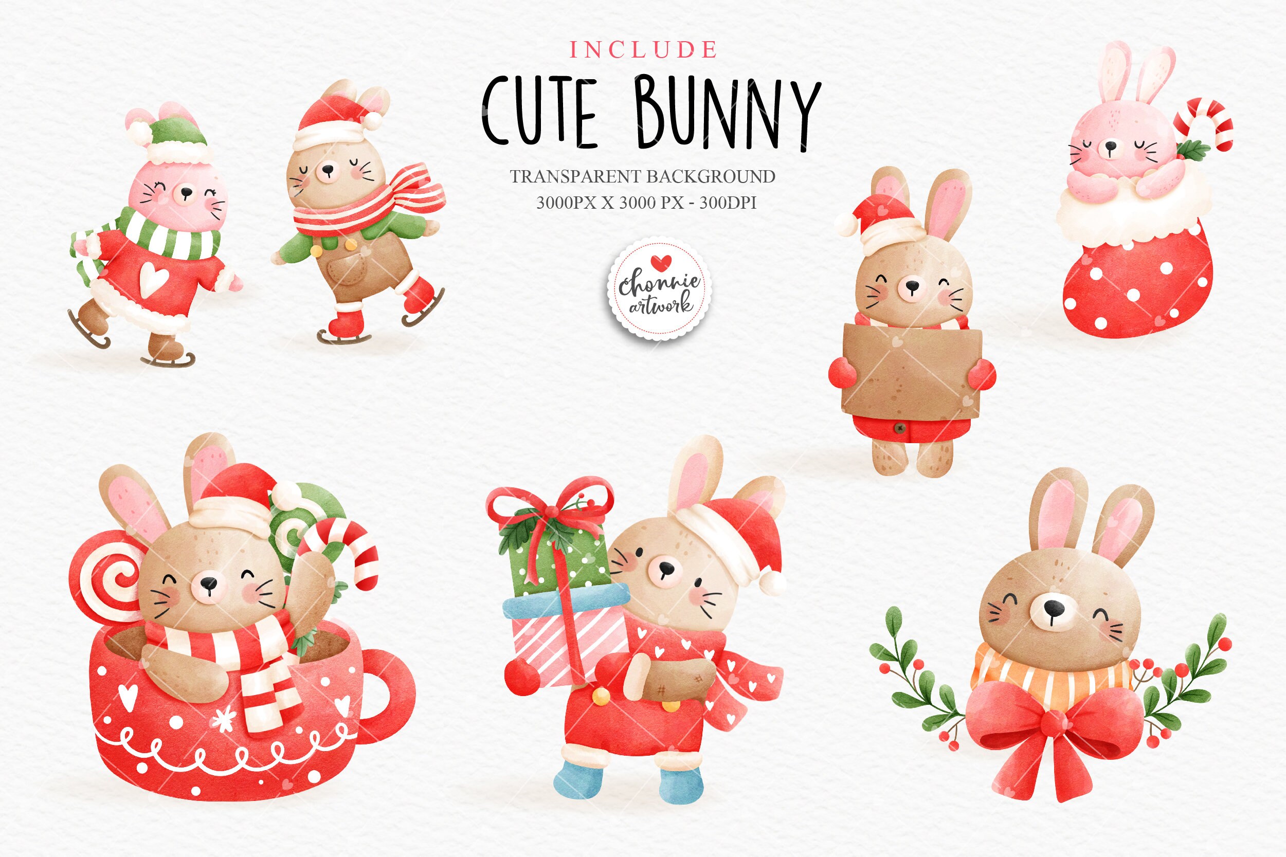 Christmas Rabbit Clipart Christmas Clipart Rabbit Clipart - Etsy