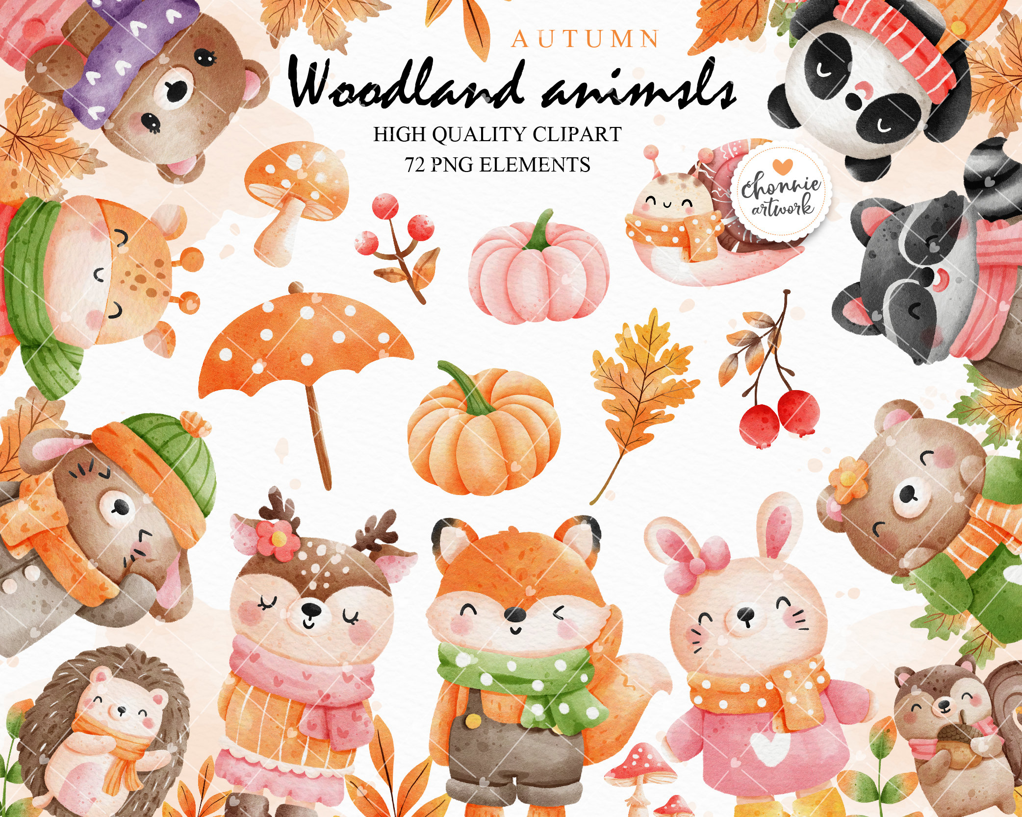 Autumn Woodland Animal Clipart, Autumn Clipart, Woodland Animal Clipart ...
