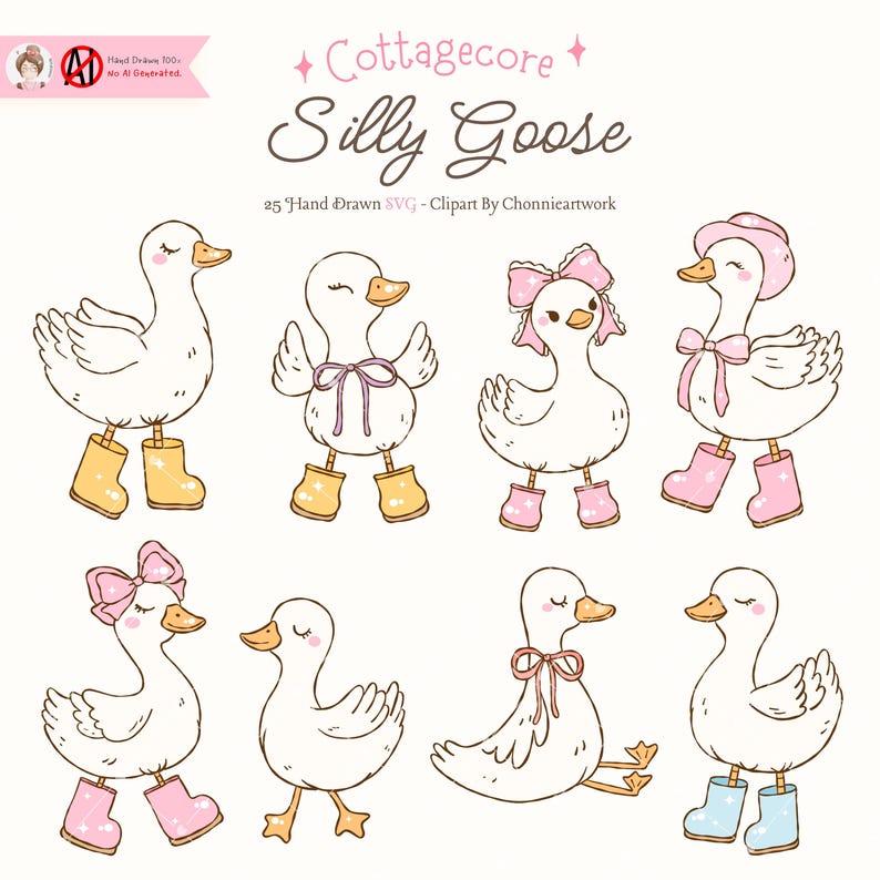 Silly Goose Clipart Set SVG PNG Groovy Goose Spring Garden Flower ...
