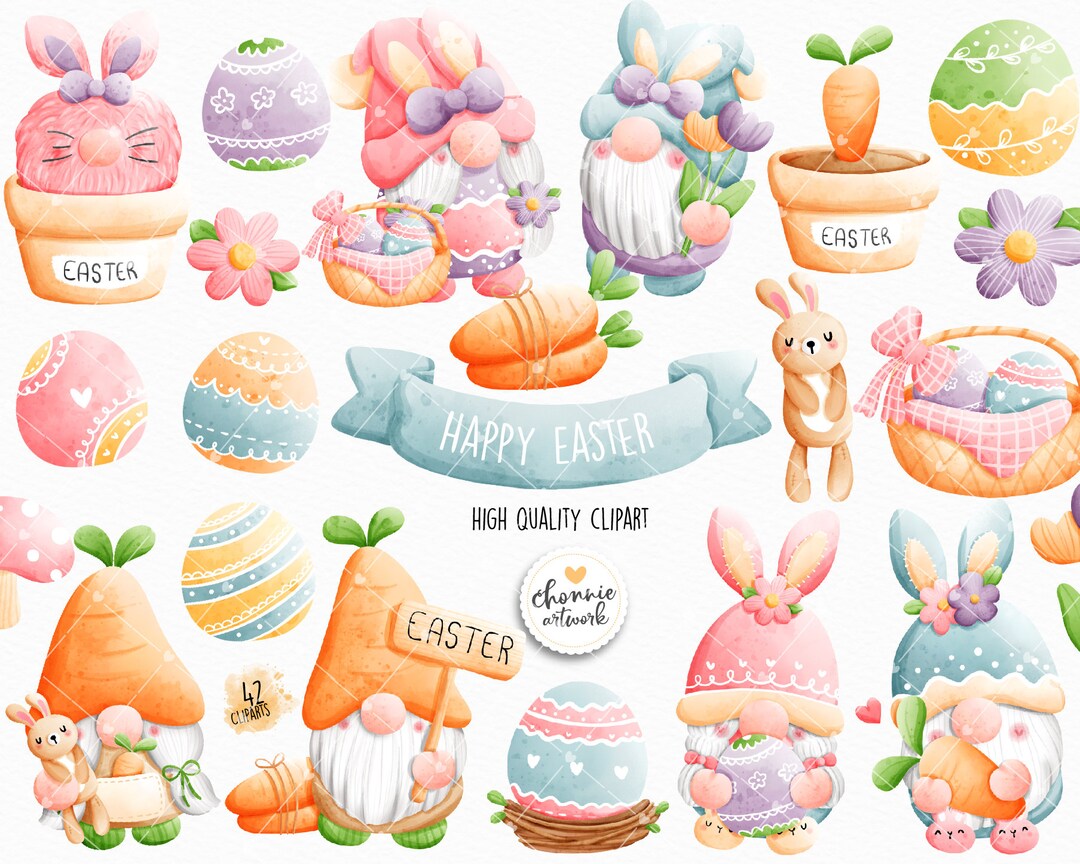 Easter Gnomes Clipart, Bunny Gnomes Clipart, Easter Clipart, Gnome ...