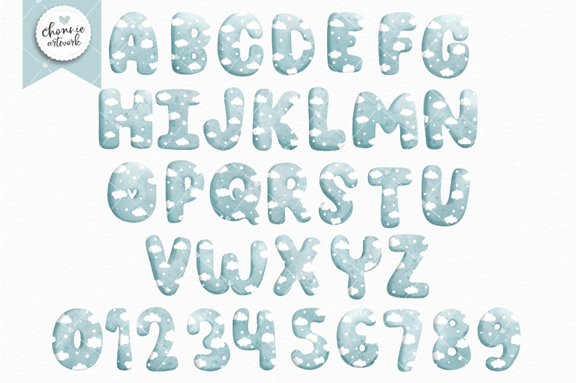 Blue Sky Alphabet Cloud Alphabet Angel Alphabet Blue Font - Etsy