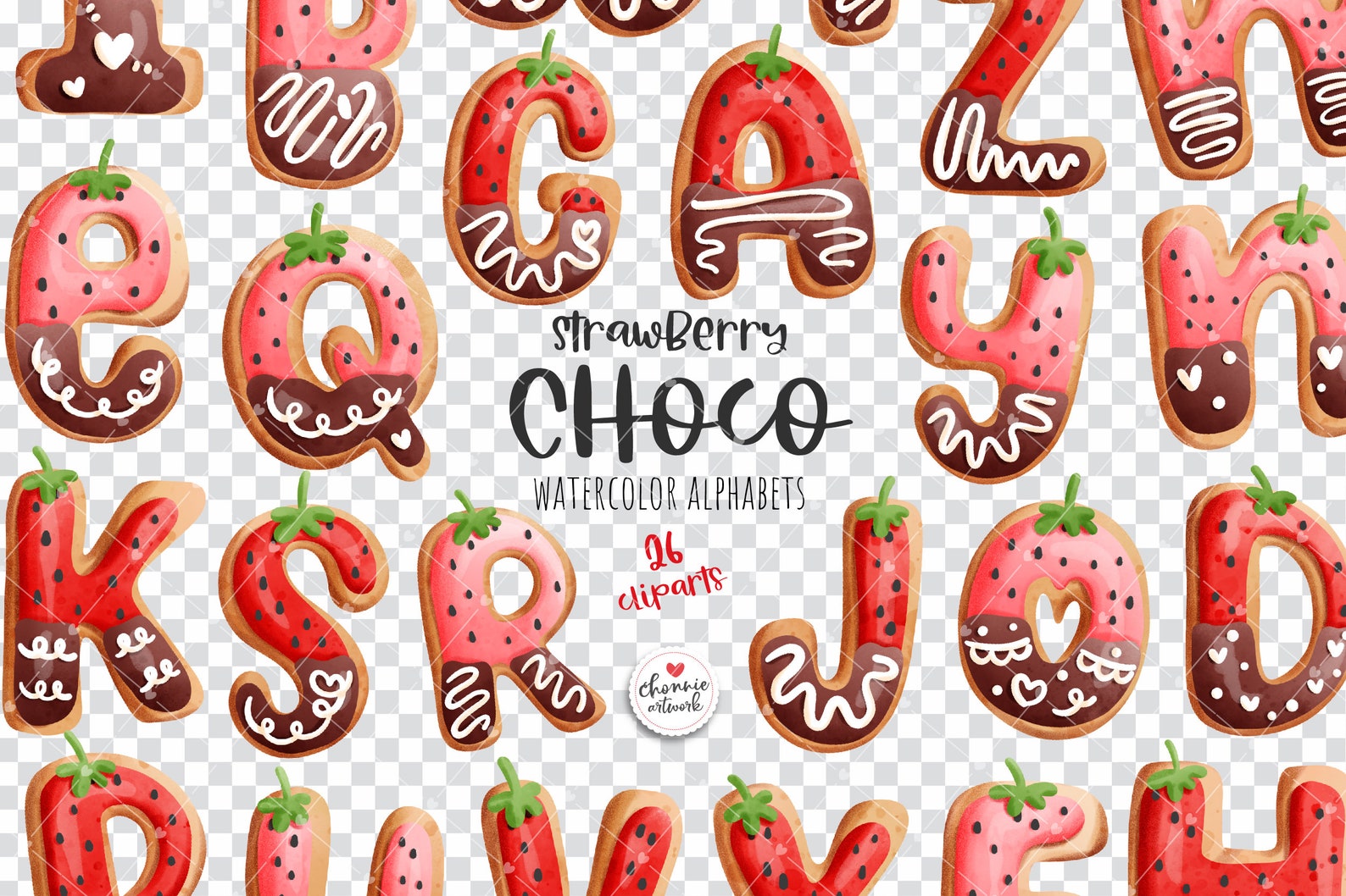 Strawberry Chocolate Alphabet Strawberry Alphabet Valentines | Etsy