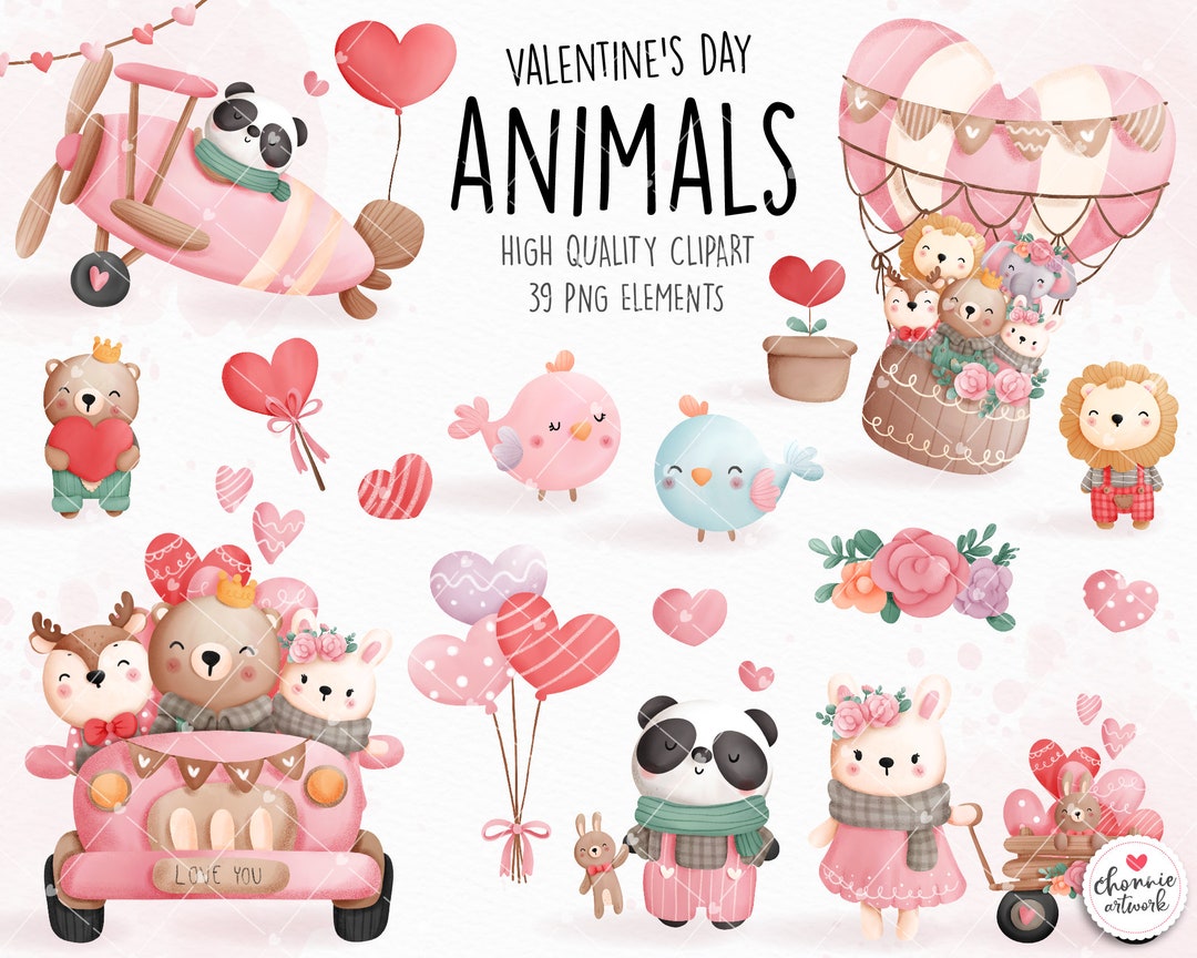 Valentine Woodland Animals Clipart, Valentine Clipart, Watercolor ...