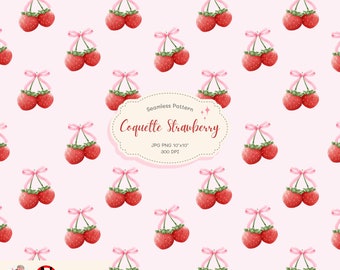Pink Coquette Ribbon With Cherries Seamless Pattern, Coquette Cherries ...