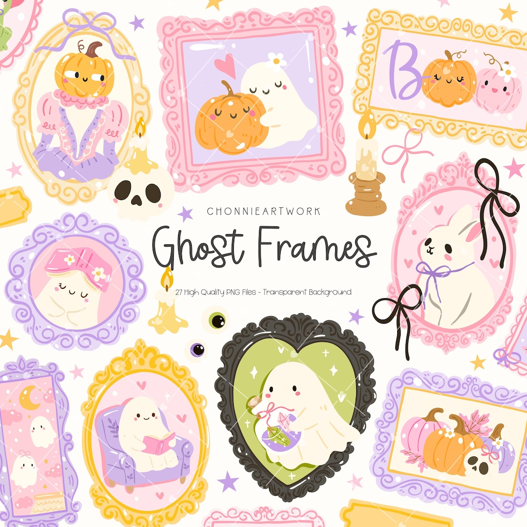 Ghost Frames Clipart Set,halloween Ghost PNG, Cute Pumpkin Portraits ...