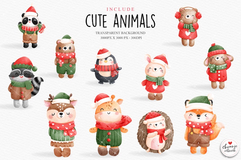 Christmas Animal Clipart Christmas Woodland Clipart - Etsy