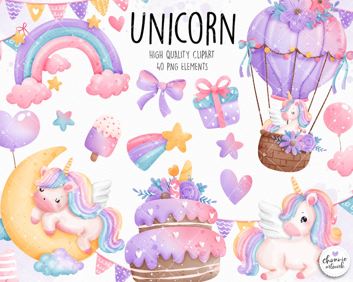 Cute Unicorn Clipart Unicorn Clipart Birthday Unicorn - Etsy