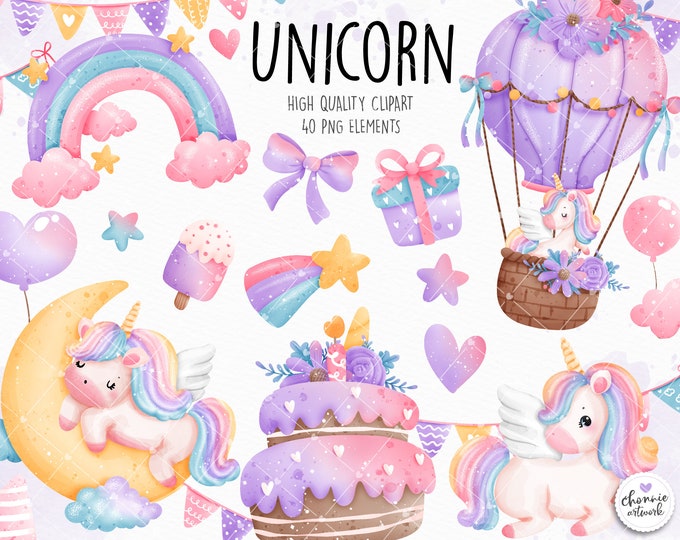 Unicorn Fairytale Clipart, Cute Princess Glitter Fairy Girl, Rainbow ...