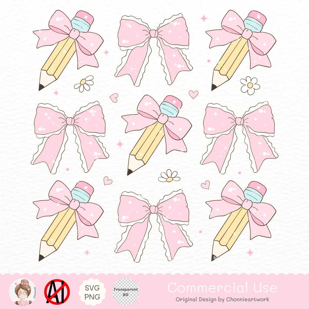 Coquette Pencil Clipart Pencil and Bow SVG PNG Cute Pencil School ...