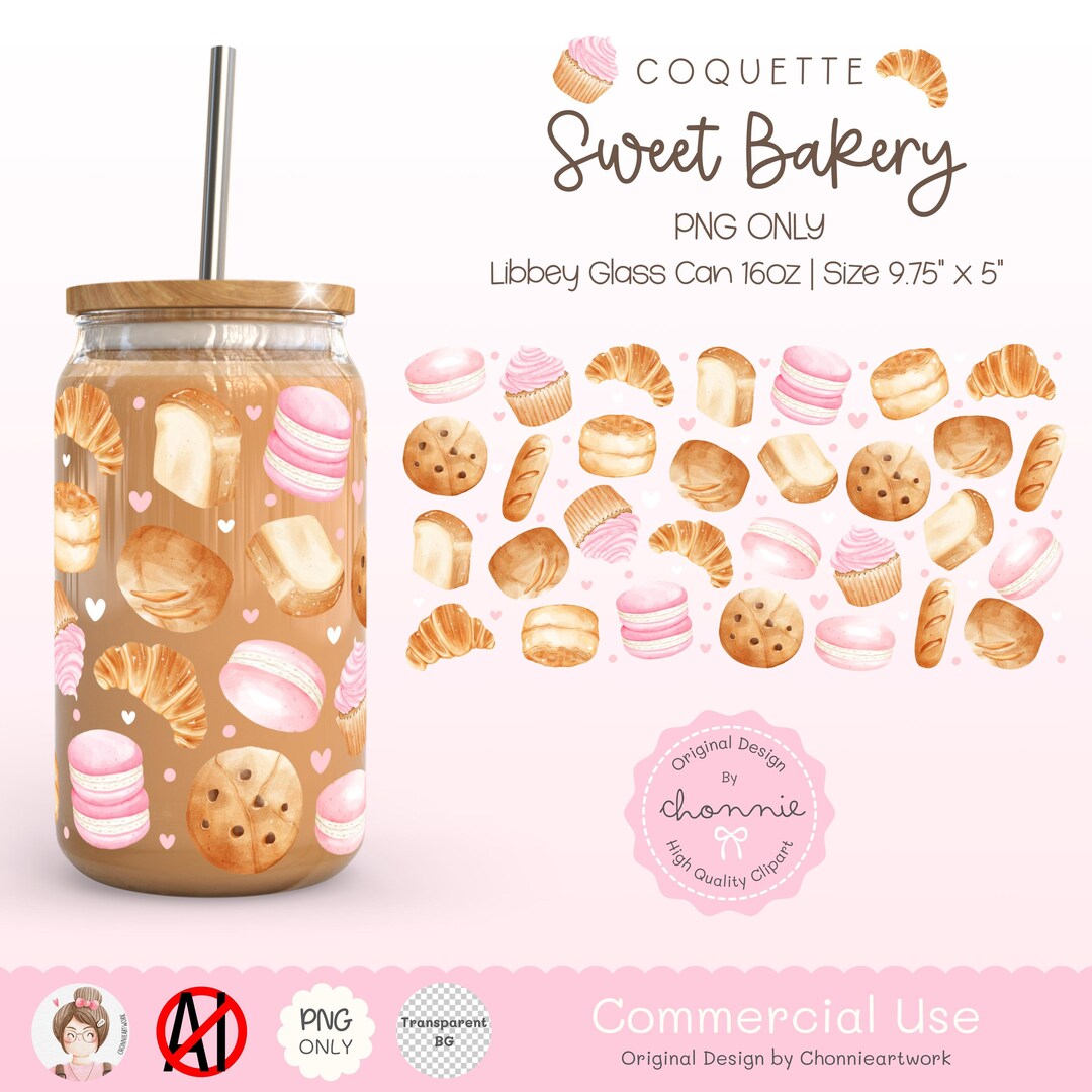 Coquette Sweet Bakery PNG Wrap Libbey Glass Can, Cute French Pastry ...