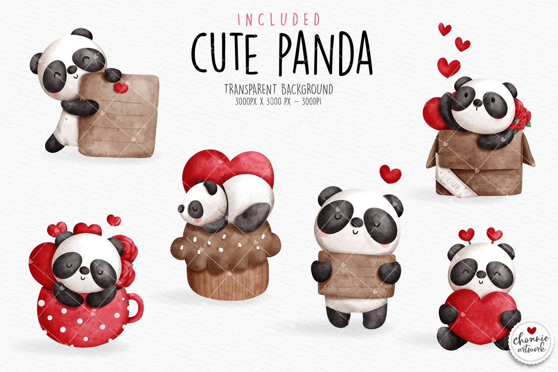 Valentine's Panda Clipart Panda Clipart Love Clipart - Etsy