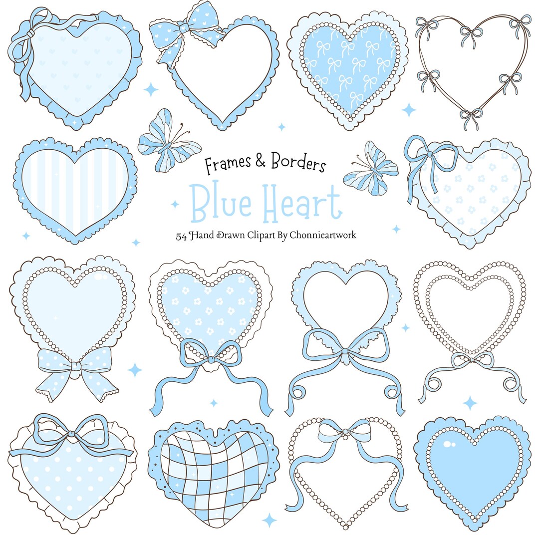 Blue Valentine's Heart Shape Frame and Border Blue Ribbon Frame Clipart ...