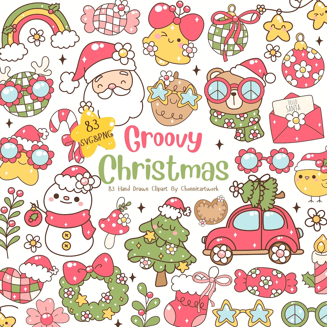 Groovy Christmas Clipart Retro Christmas Png Hippie Flower Png Floral ...