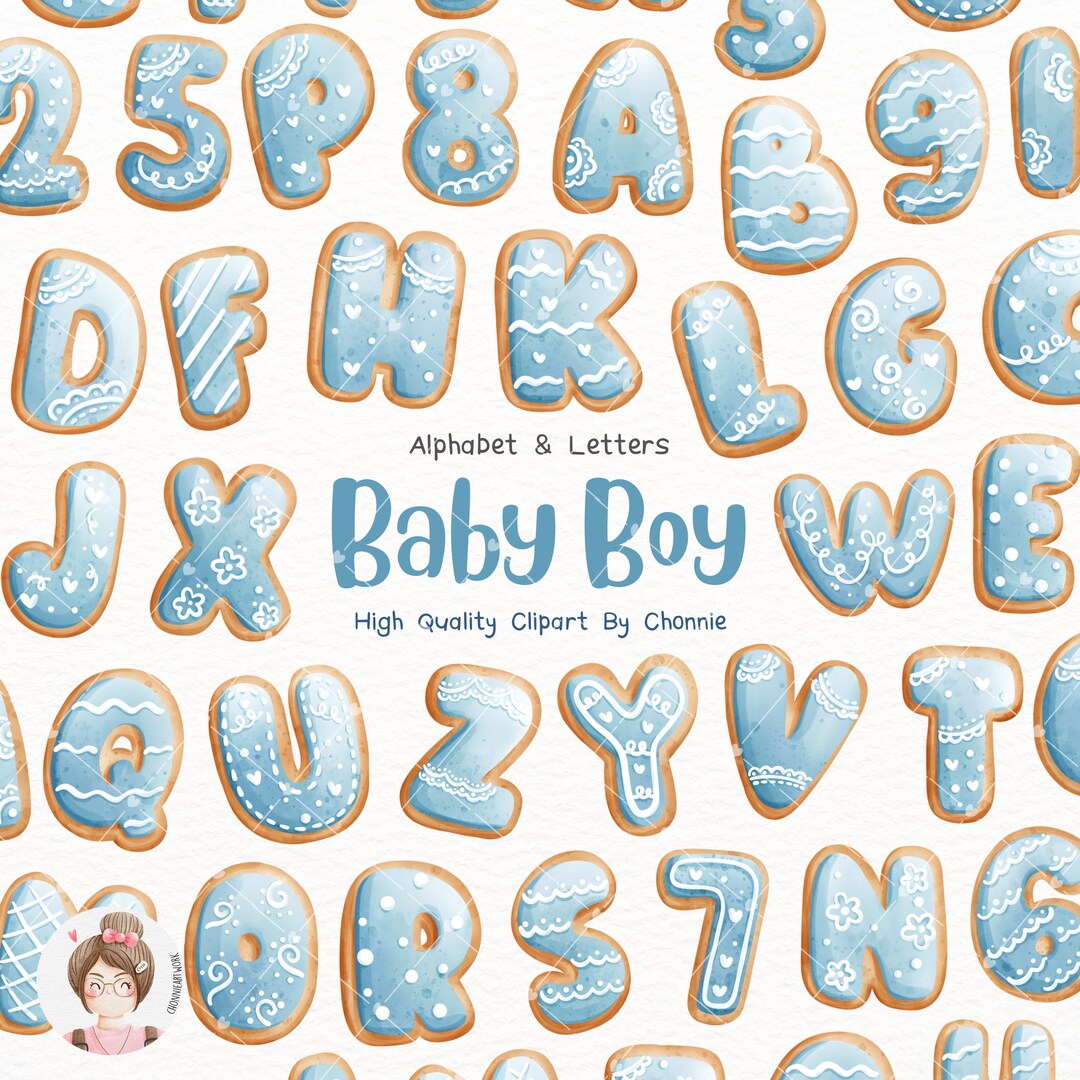 Baby Boy Cookies Alphabet and Letters, Baby Boy Alphabet Clipart, Baby ...