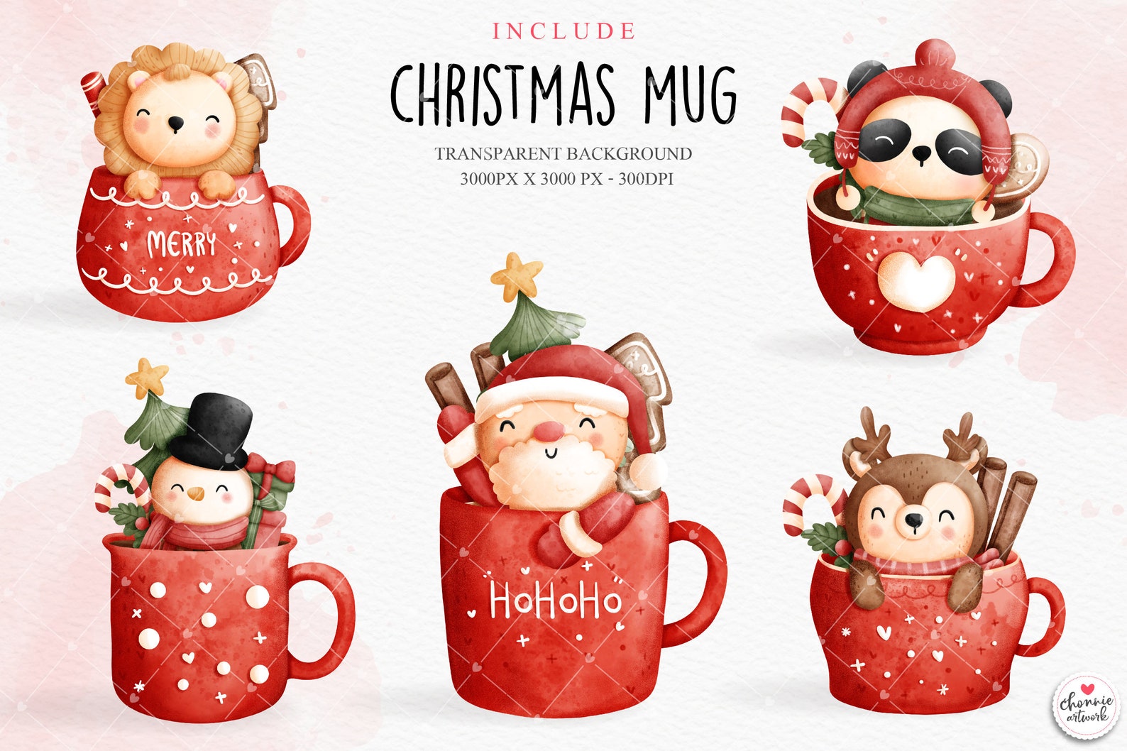 Christmas Mug Clipart Christmas Animal Clipart Animal Mug - Etsy