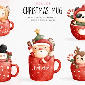 Christmas Mug Clipart, Christmas Animal Clipart, Animal Mug Clipart ...