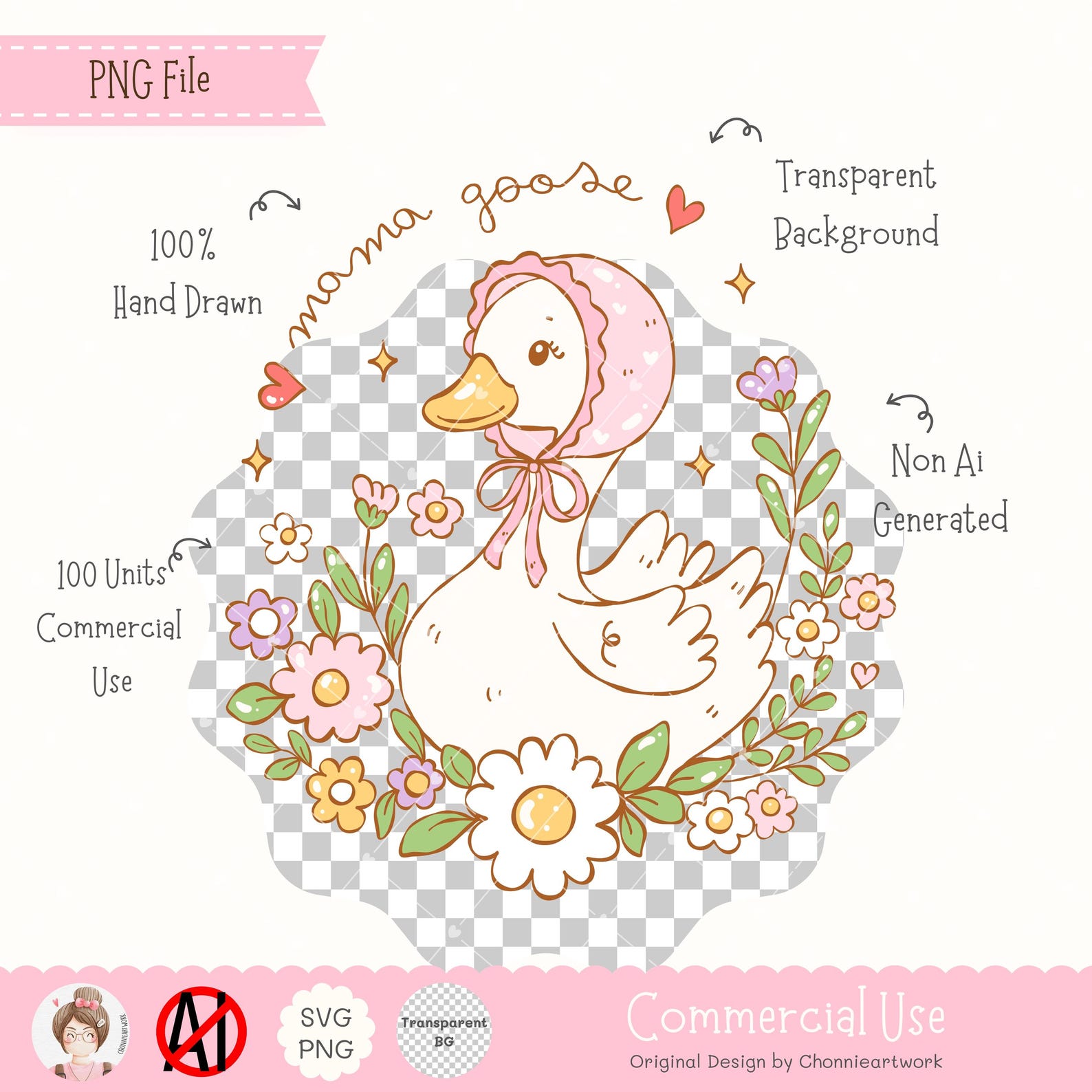 Mama Goose SVG PNG EPS Cute Cottagecore Floral Goose Clipart Silly ...