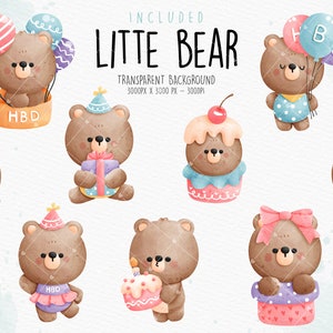 Little Bear Birthday Clipart, Birthday Bear Clipart, Baby Shower ...