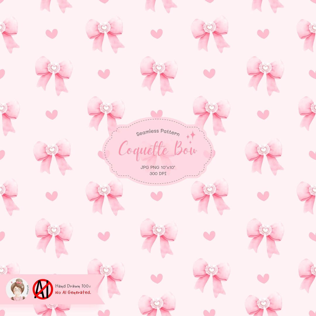 Pink Coquette Ribbon Seamless Pattern, Cute Preppy Pink Ribbon Bow ...