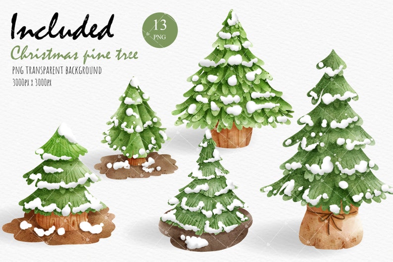 Christmas Tree Watercolor Clipart Pine Tree Clipart - Etsy