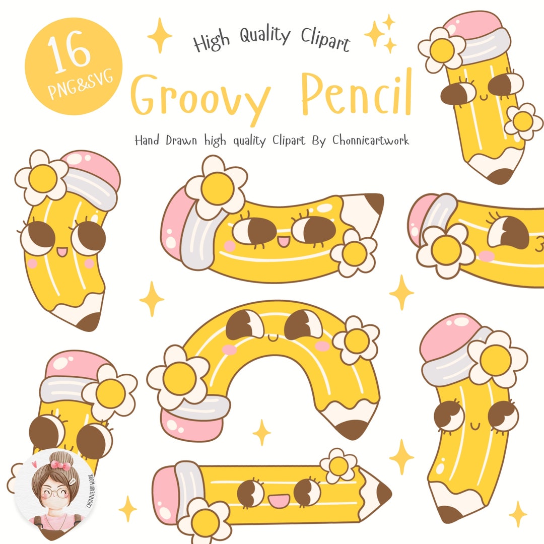 Groovy Pencil Clipart, Groovy School Clipart, Groovy Back to School ...