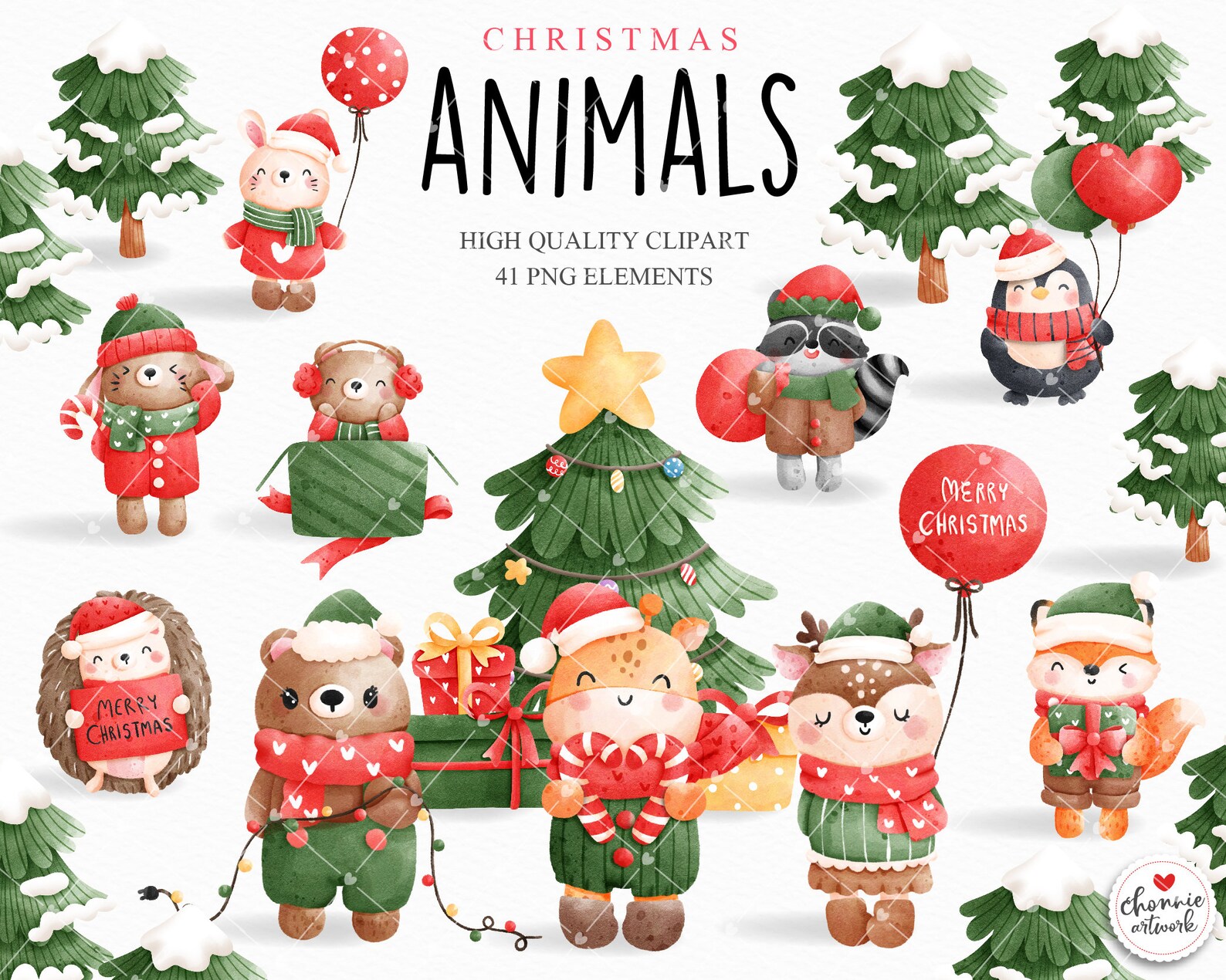 Christmas Animal Clipart Christmas Woodland Clipart - Etsy