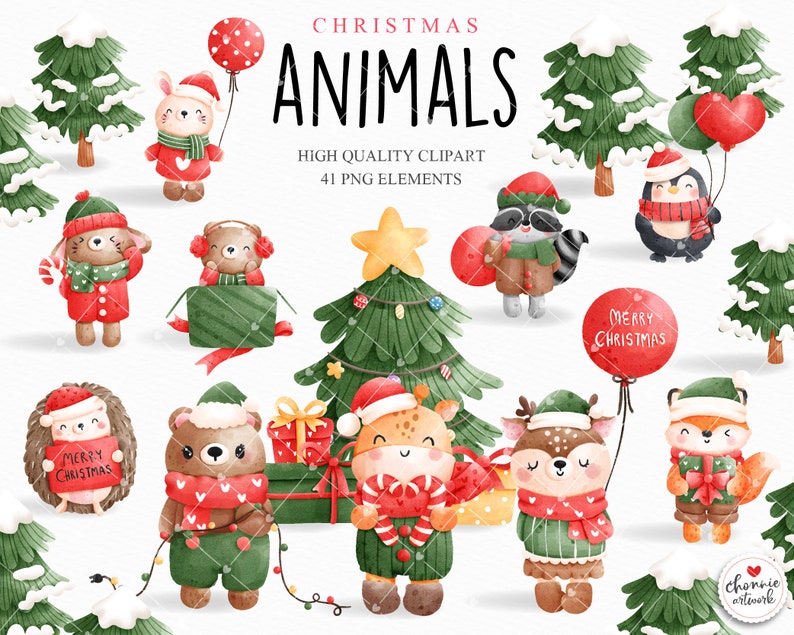 Christmas Animal Clipart Christmas Woodland Clipart - Etsy