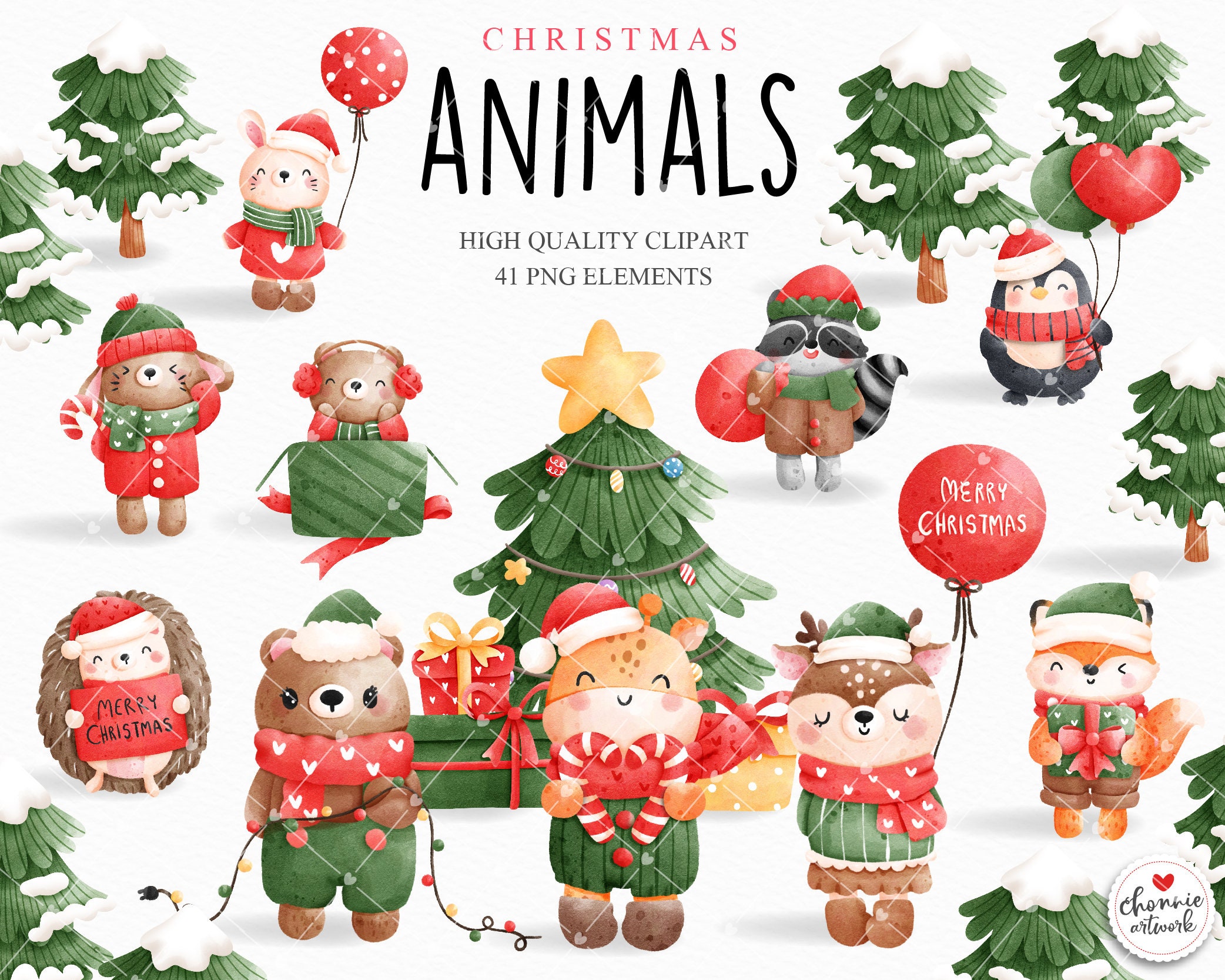 Christmas Animal Clipart Christmas Woodland Clipart - Etsy