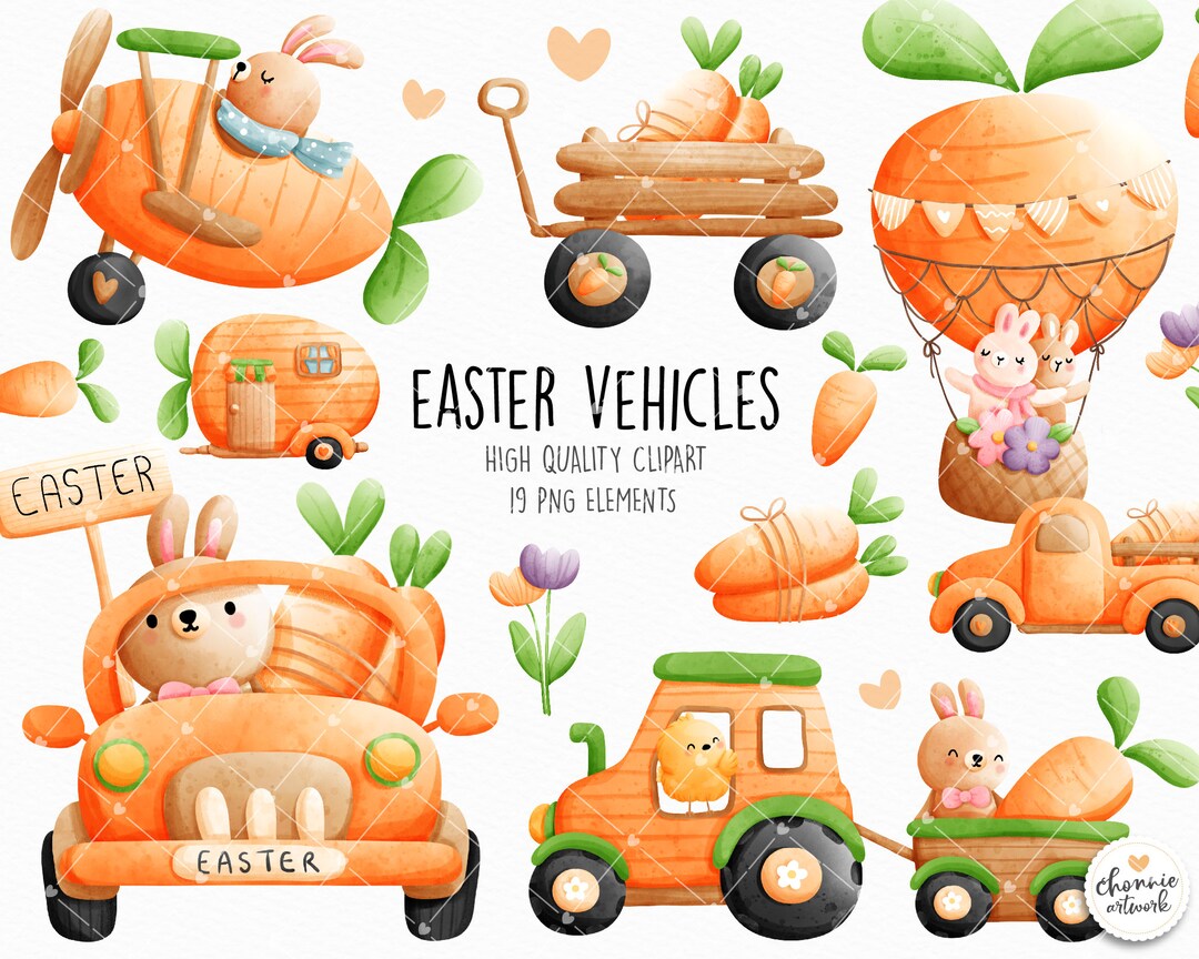 Easter Clipart, Rabbit Clipart, Easter Car Clipart, Carrot Car Clipart ...