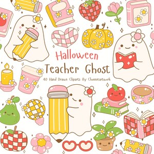 Halloween Cute Ghost Clipart, Teacher Ghost Clipart, Groovy Halloween ...