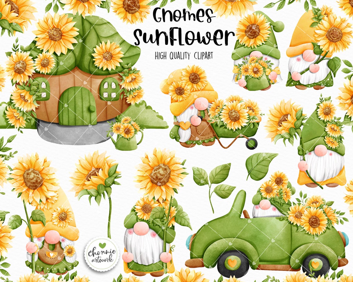Sunflower Gnomes Clipart Sunflower Gnomes PNG Sunflower | Etsy Canada