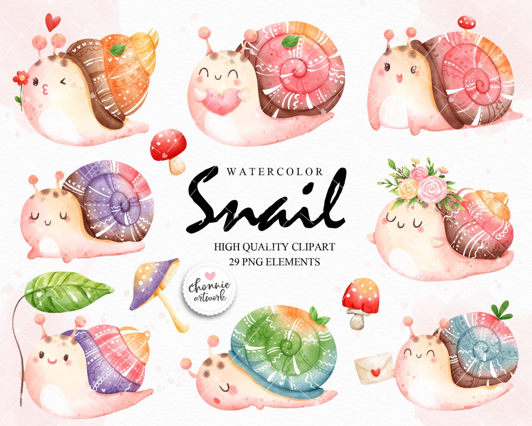 Cute Snail Clipart, Watercolor Snail Clipart, Snail Clipart, Little ...