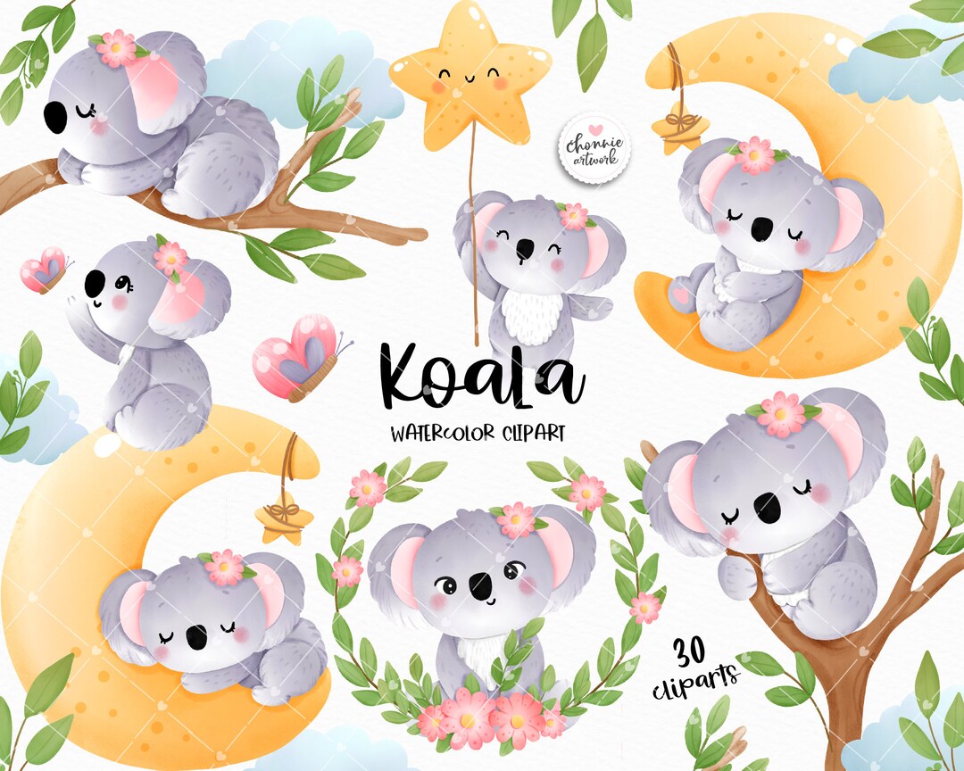 Baby Koala Clipart, Watercolor Little Animals Clipart, Baby Shower ...