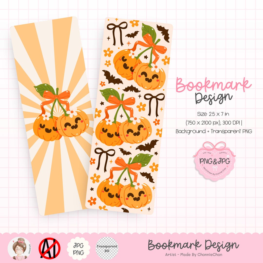 Pumpkin Cherry Bookmark,halloween Aesthetics,gothic Halloween Bookmarks ...