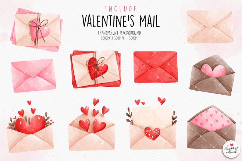Valentines Mail Clipart Valentines Letter Clipart - Etsy