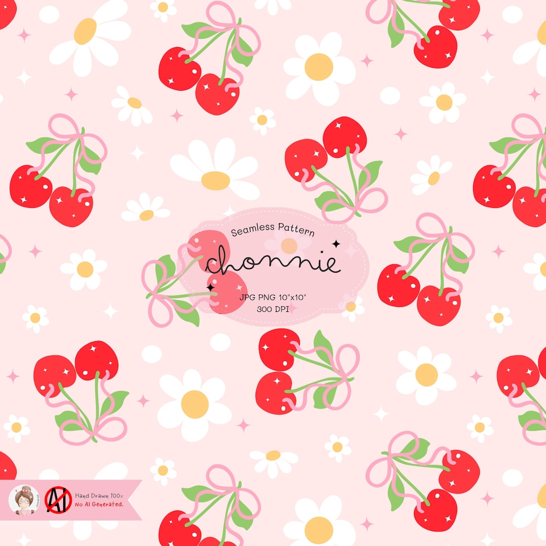 Coquette Cherries With Ribbon Seamless Pattern, Valentine's Cherries ...